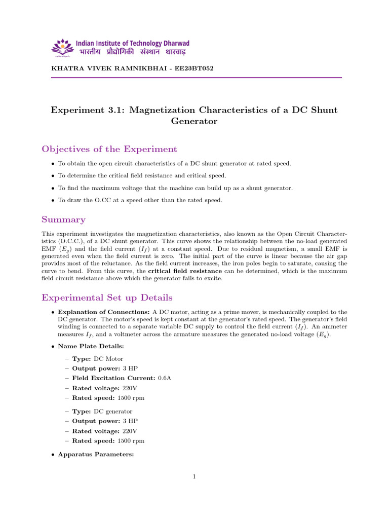 Magnetization Characteristics of DC Shunt Generator | PDF | Electric ...