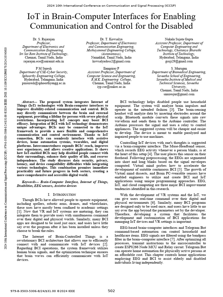 IoT in Brain-Computer Interfaces For Enabling Communication and Control ...