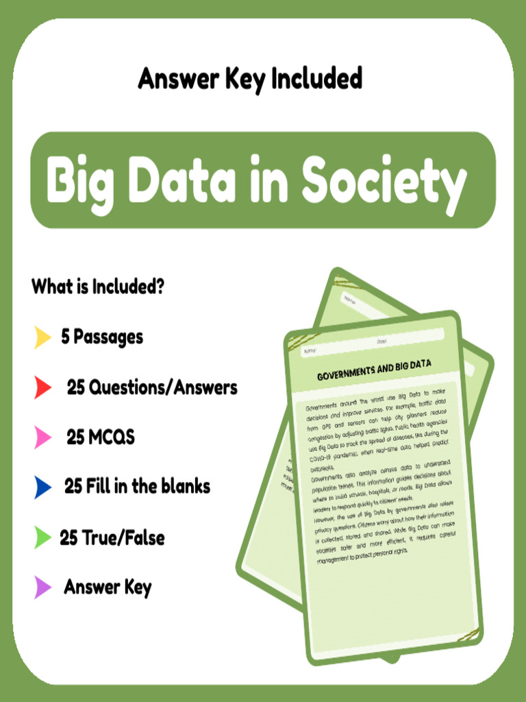 Big Data in Society - Comprehension Worksheets Preview | PDF