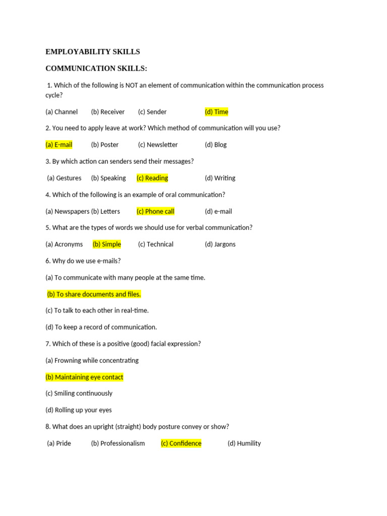 Essential Communication Skills Quiz | PDF | Communication | Body Language