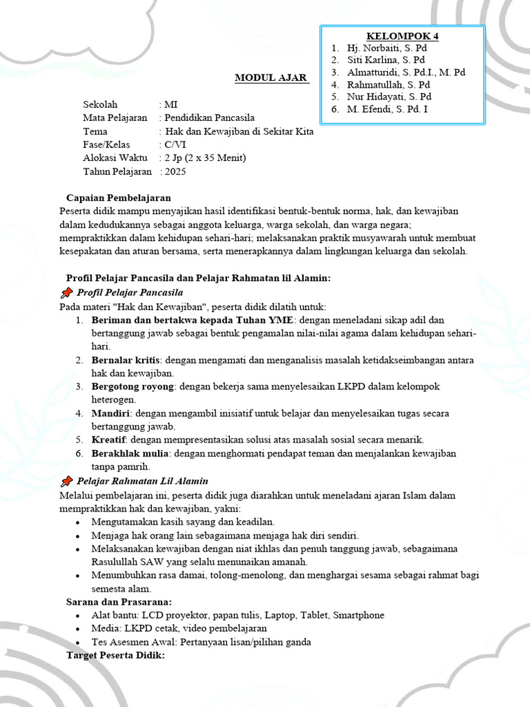 Modul Ajar Pendidikan Pancasila Kelompok | PDF