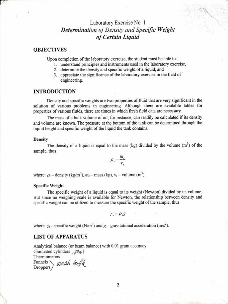 Fluid Mechanics Laboratory Exercise No. 1 | PDF