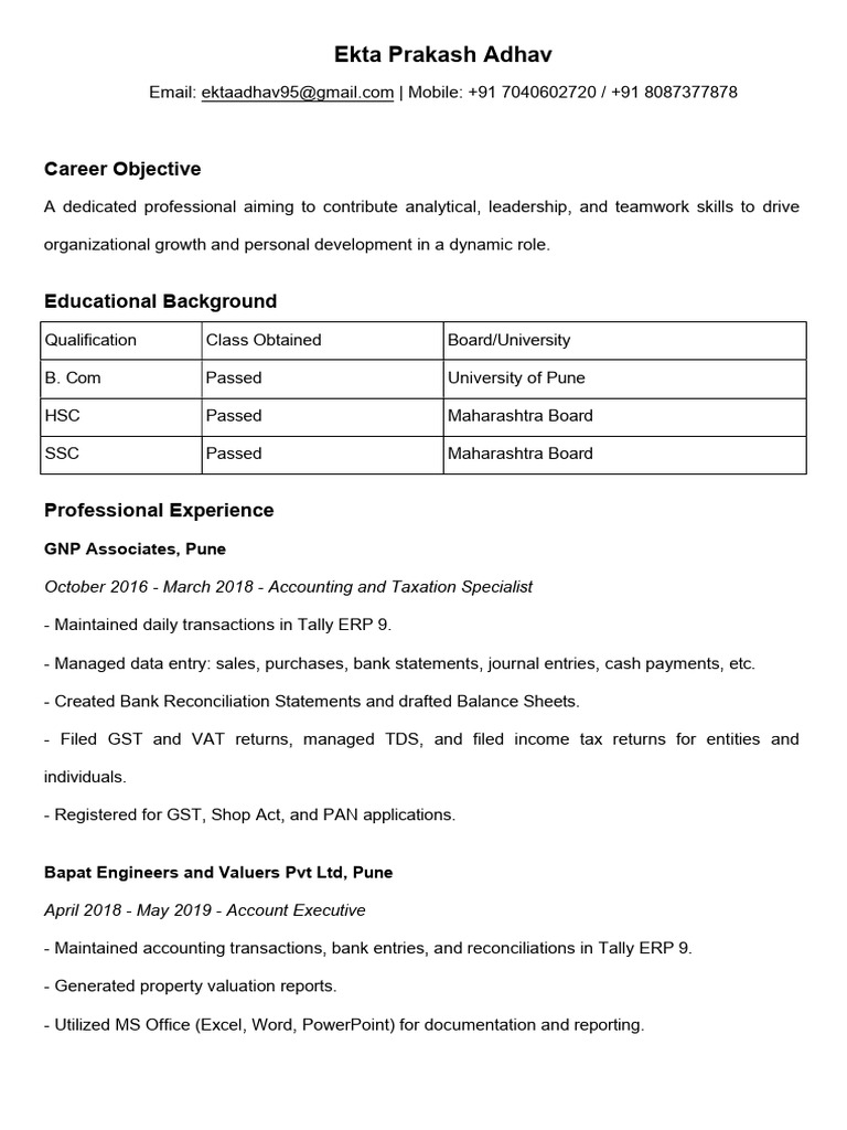 CV Ekta Prakash | PDF