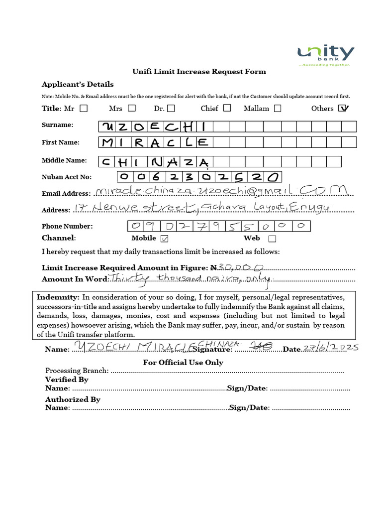 Unifi Limit Increase Request Form | PDF