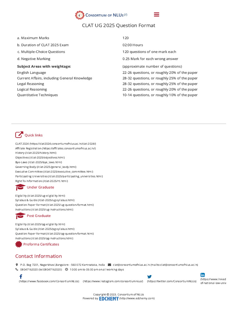 CLAT 2025 Exam Question Format | PDF | Tests | Student Assessment And ...