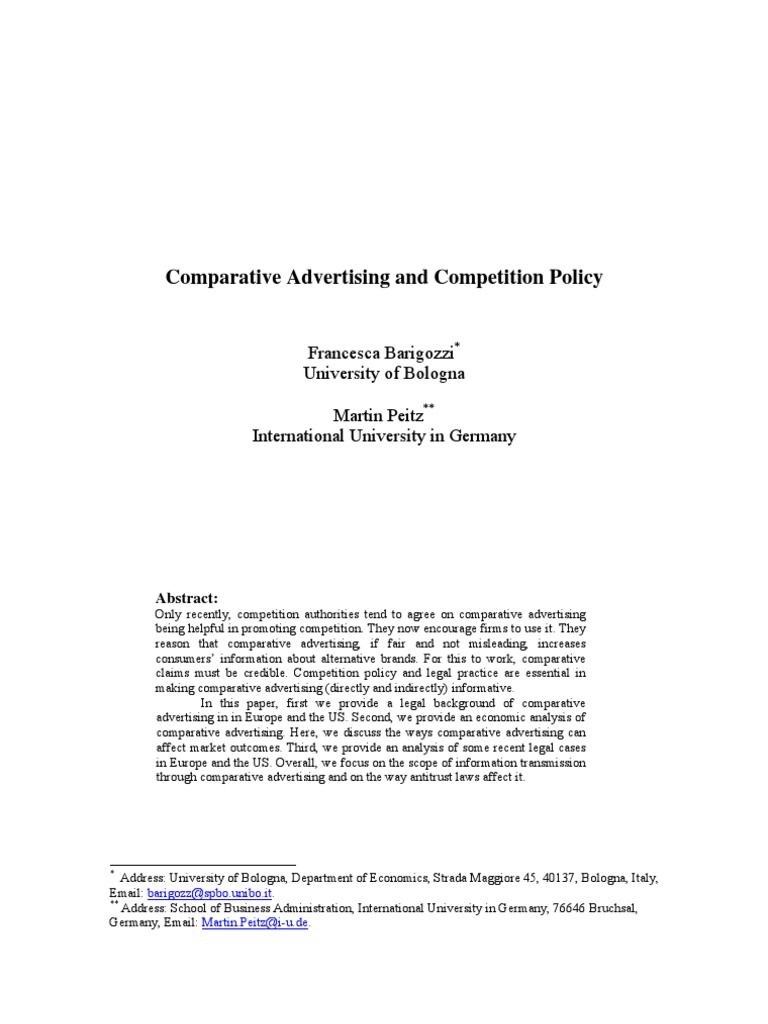 Comparative Advertising and Competition Policy | PDF | Federal Trade ...