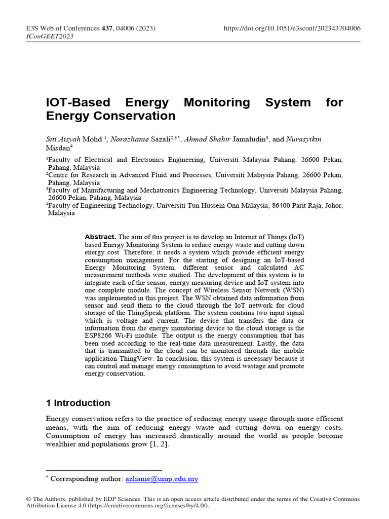 Iot Based Energy Monitoring System For Energy Cons Pdf Sampling