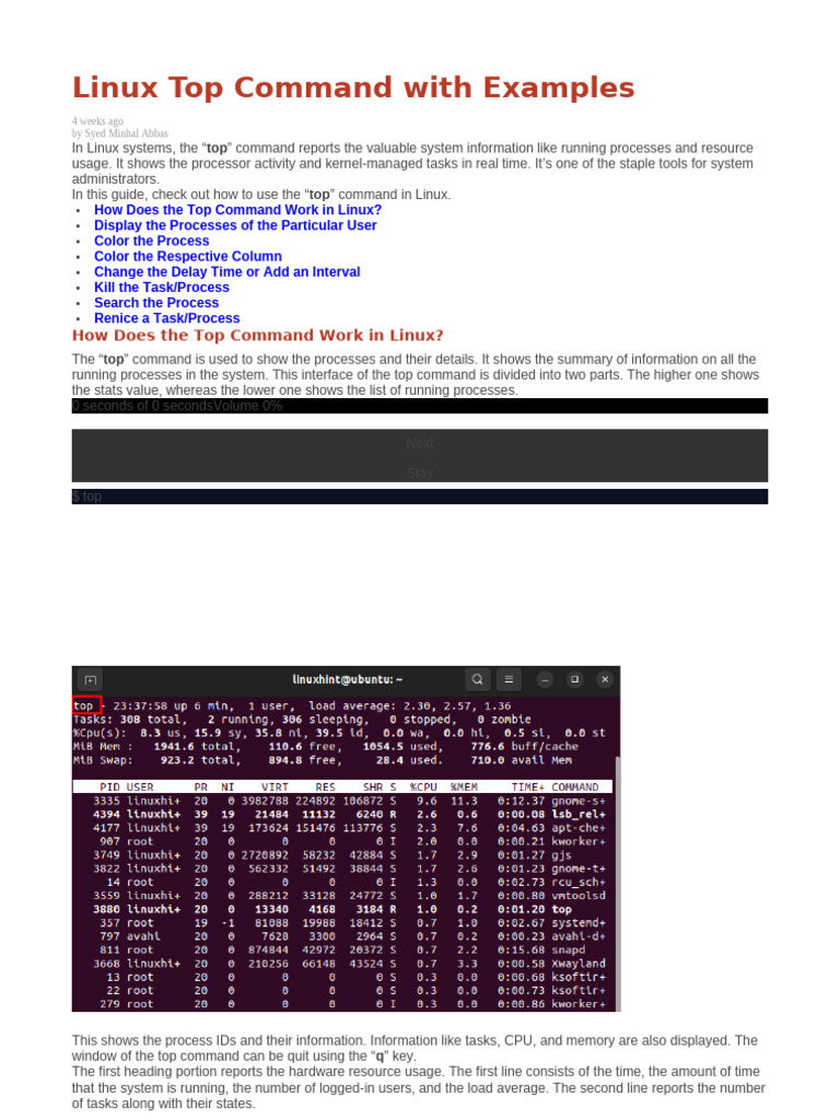 Linux Top Command With Examples | PDF | Process (Computing) | Command Line Interface
