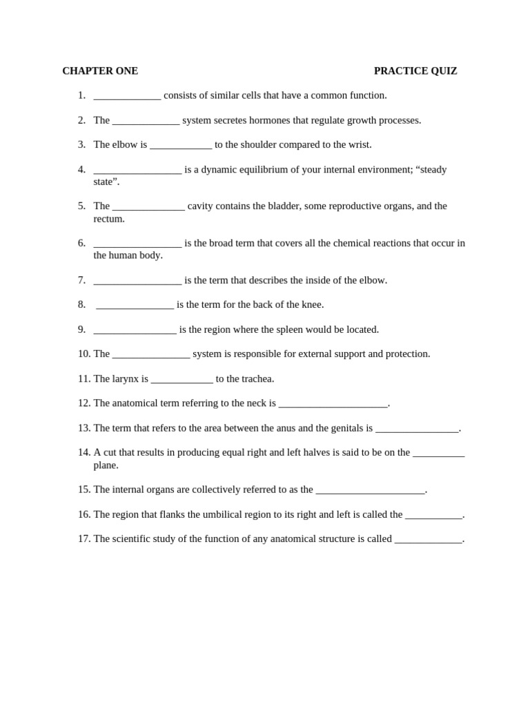 Anatomy Practice Quiz Questions | PDF