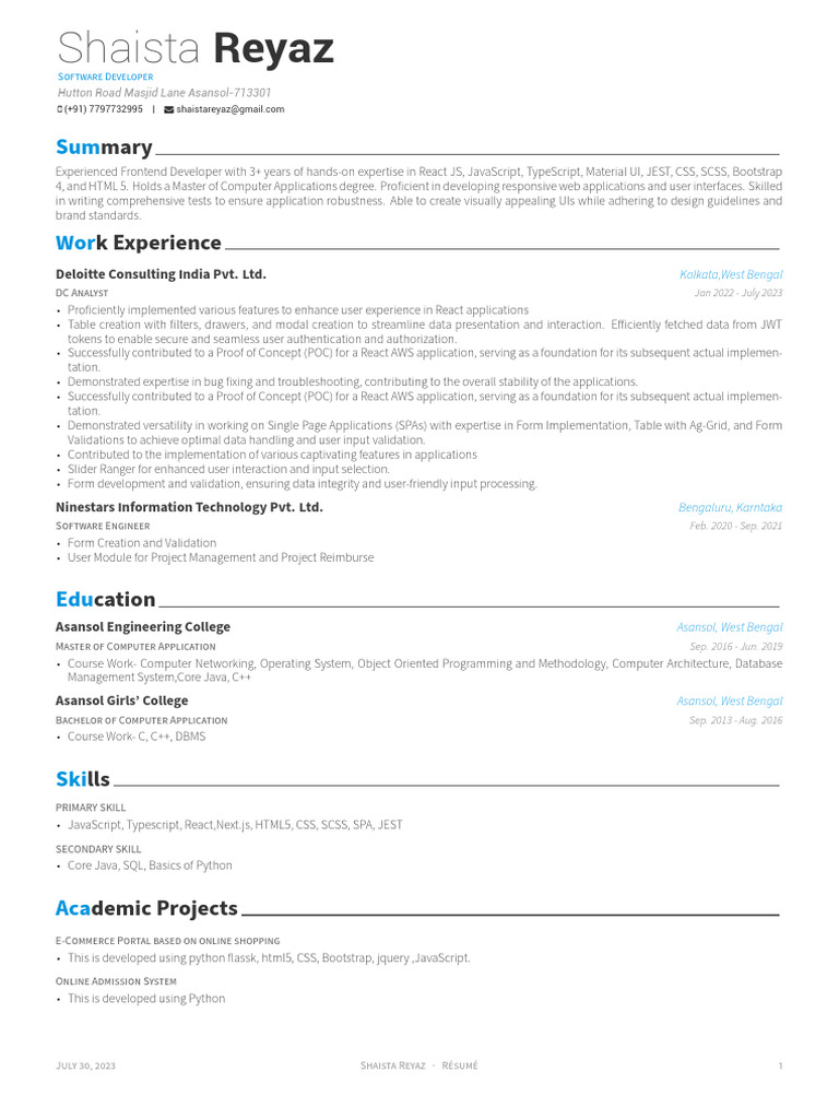 Angular Developer Shaista Reyaz Resume | PDF | Software Engineering | Computing