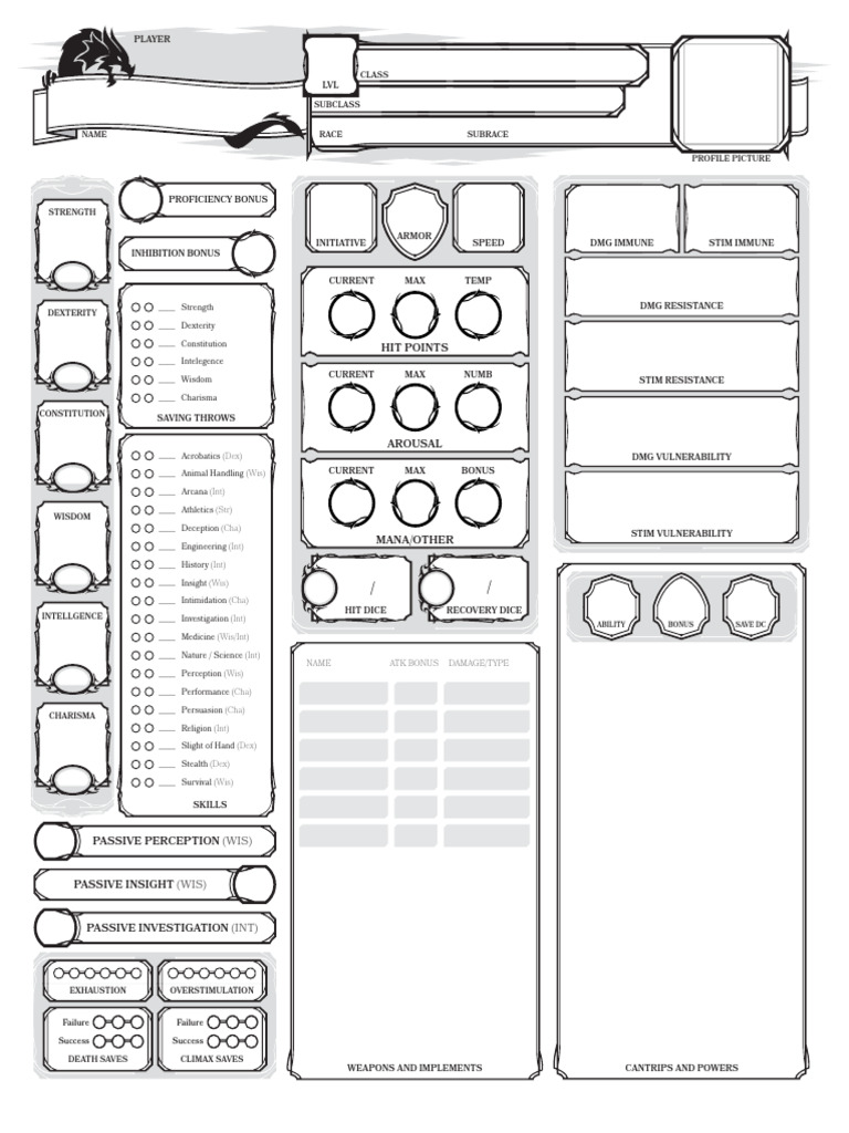 Lewd Character Sheet (Form Fillable) | PDF | Fantasy Games | Role Playing