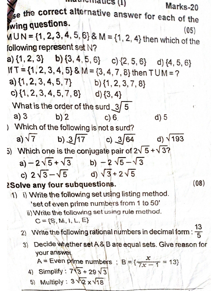 9th Maths 1 UT 1 Semi 24 | PDF
