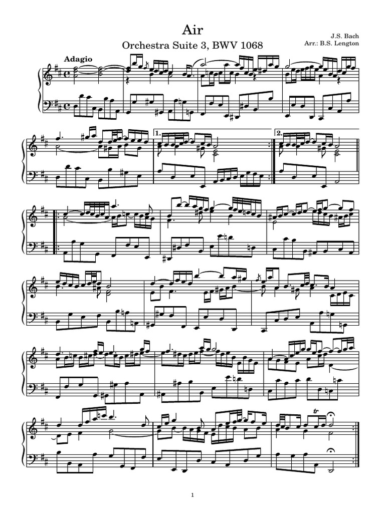 Bach's Air from Suite 3, BWV 1068 | PDF | Orchestral Suites (Bach ...