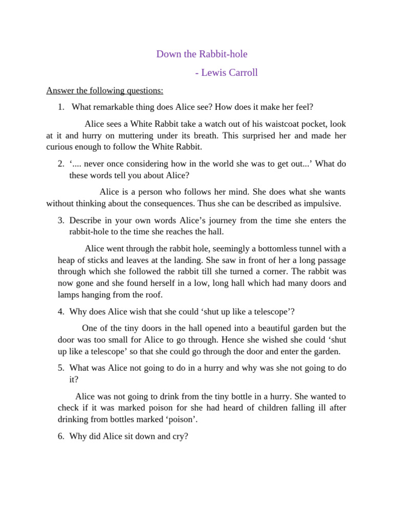 Alice's Journey in Down the Rabbit-Hole | PDF