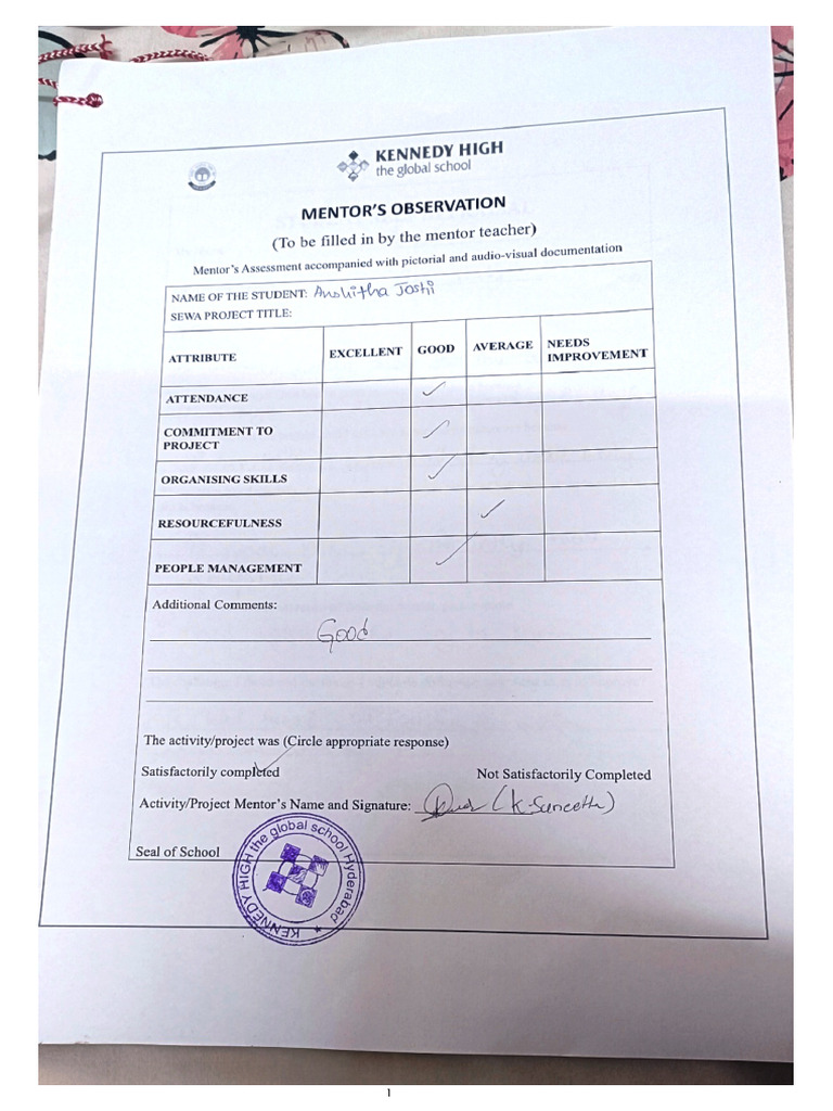 Anshitha Joshi (9C) - Sewa Project | PDF