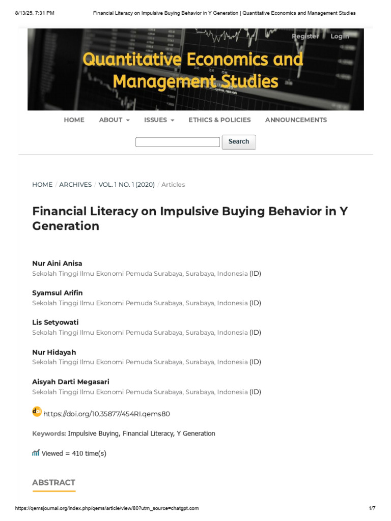 Financial Literacy On Impulsive Buying Behavior in Y Generation ...