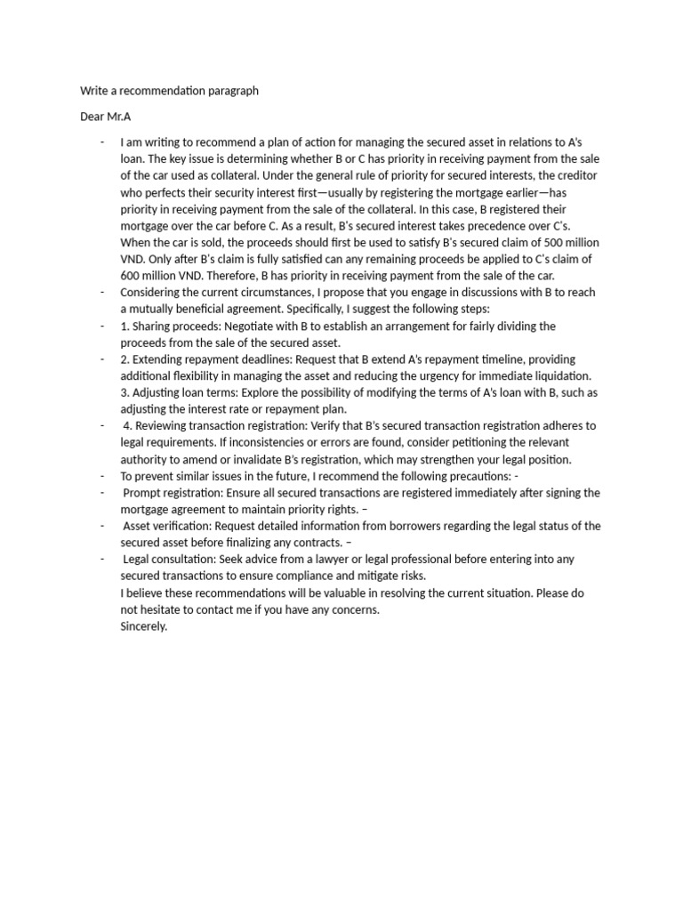 Write A Recommendation Paragraph | PDF | Mortgages | Interest