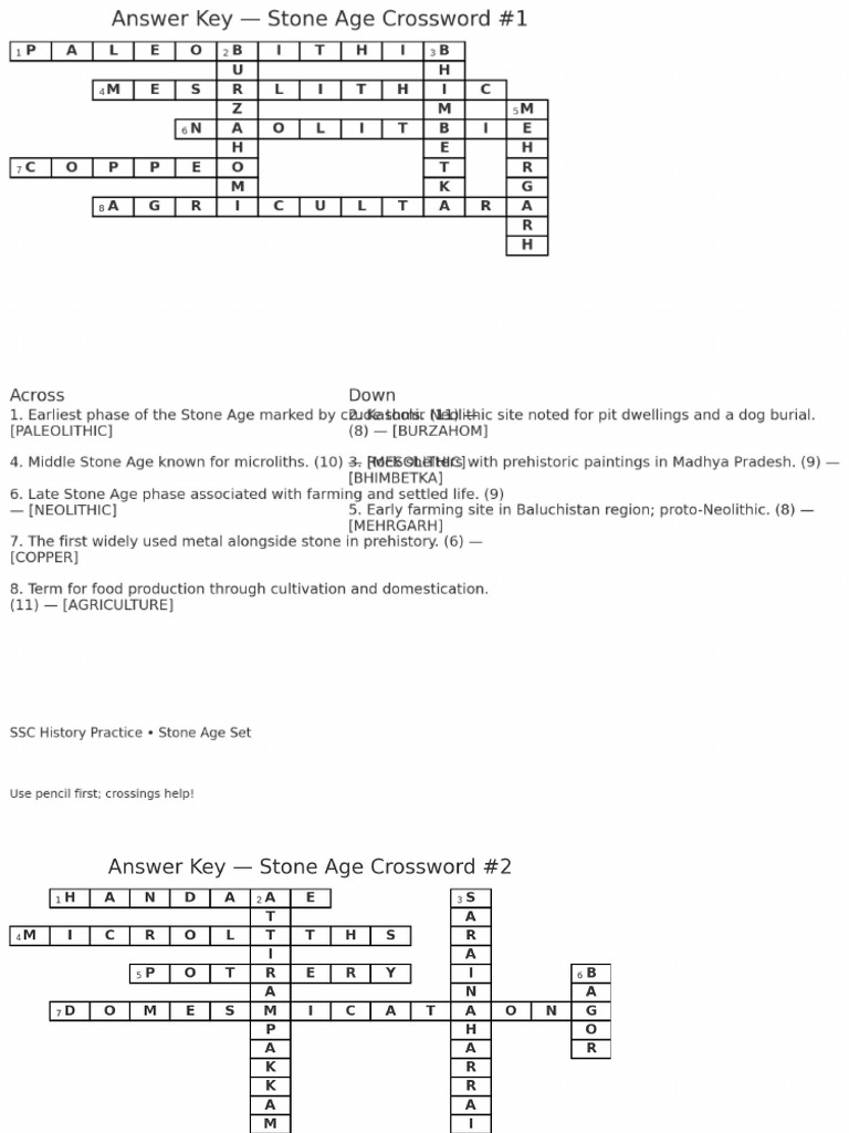 Stone Age Crosswords SSC Set AnswerKey | PDF