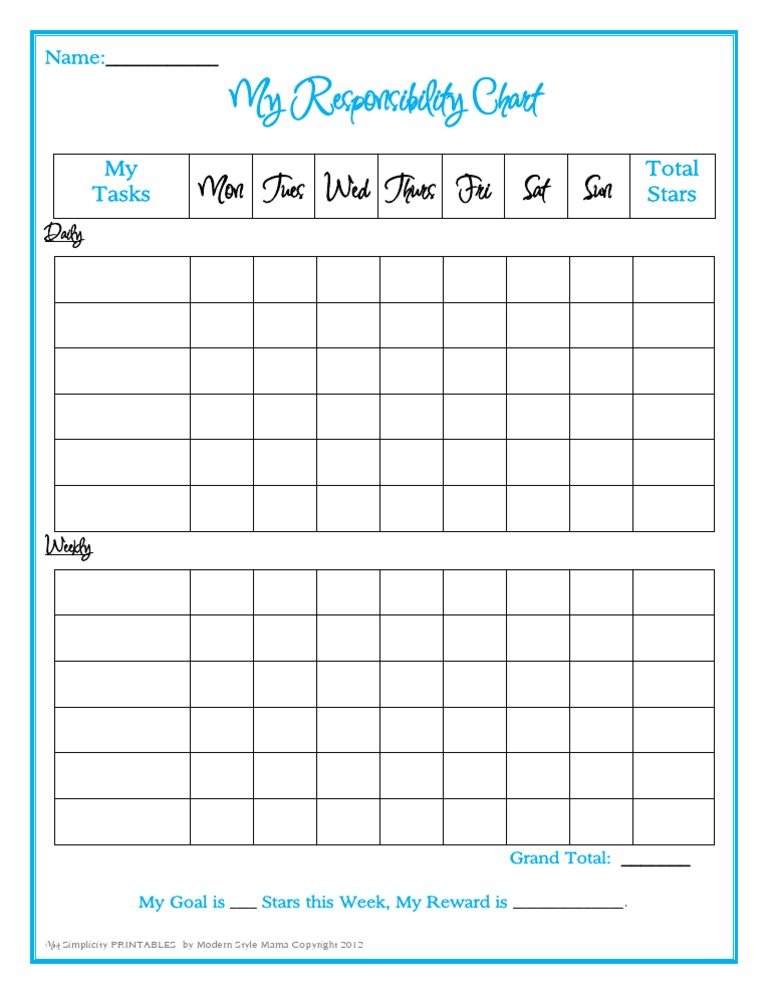 My Responsibility Chart Blue | PDF | Self-Improvement