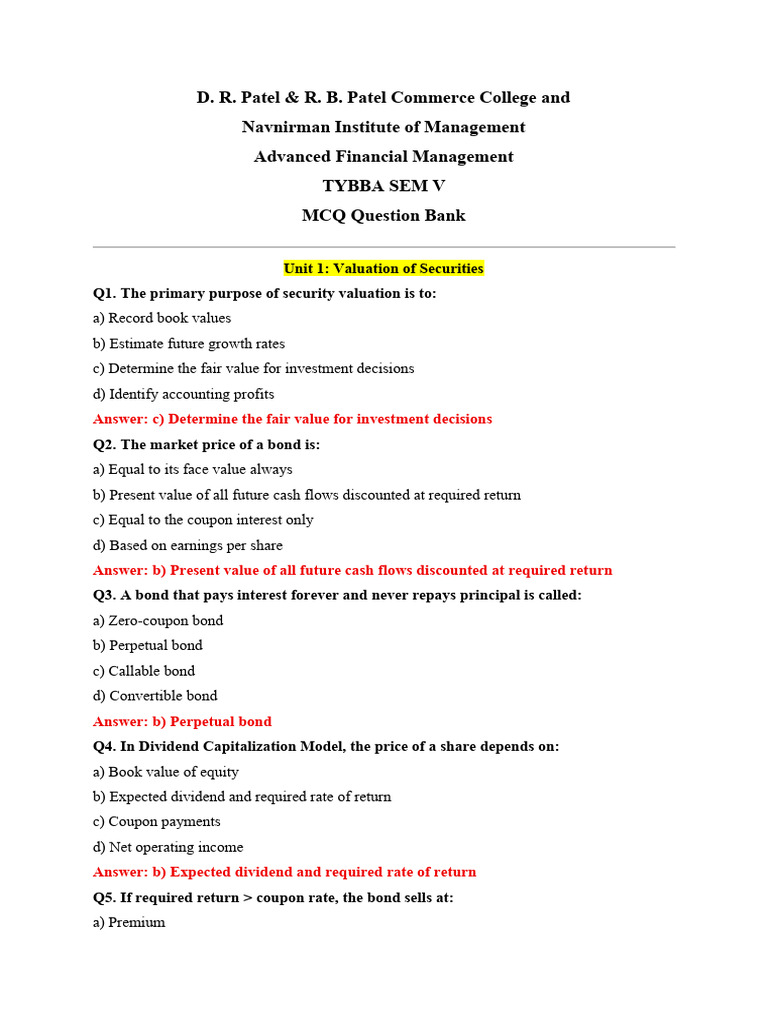 Advanced Financial Management MCQs | PDF | Cost Of Capital | Capital ...
