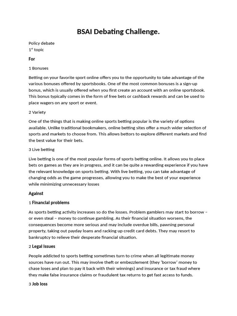 BSAI Debating Challenge | PDF | Gambling | Defamation