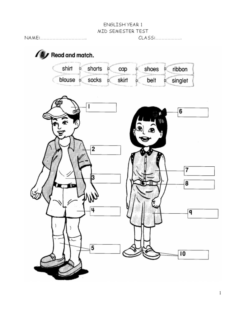 English Year 1 Mid Semester Test NAME: .. CLASS | PDF