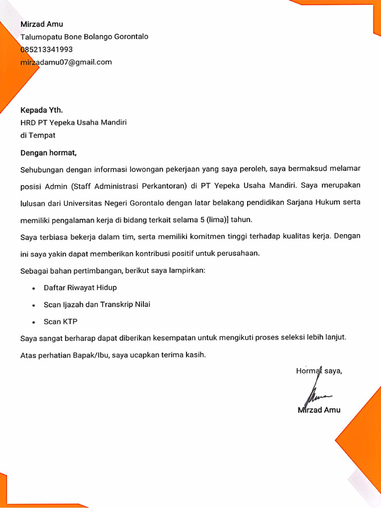 Mirzad Amu Surat Lamaran Kerja | PDF