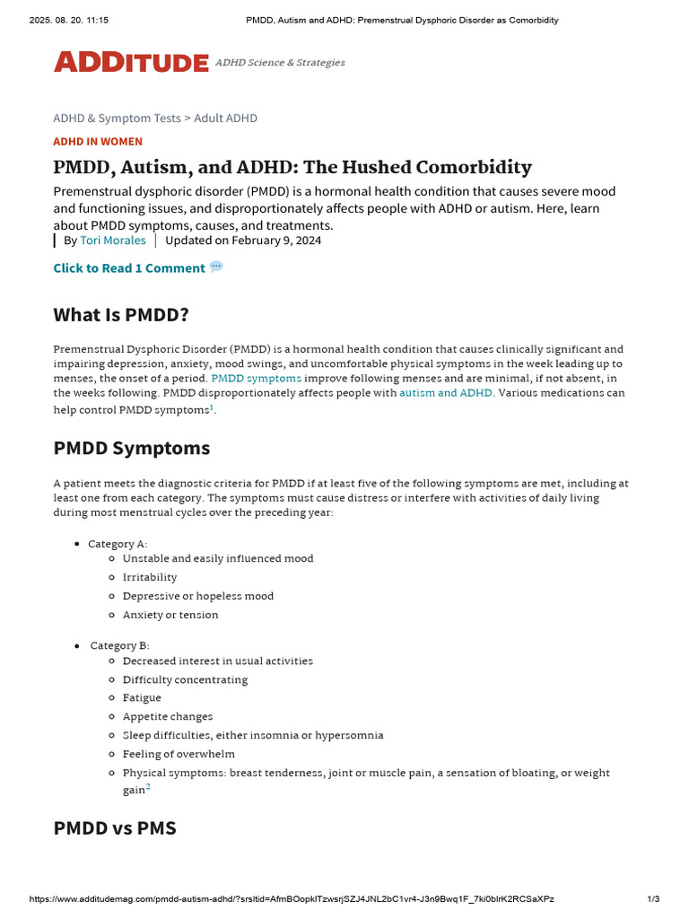 PMDD, Autism and ADHD - Premenstrual Dysphoric Disorder As Comorbidity | PDF | Premenstrual ...