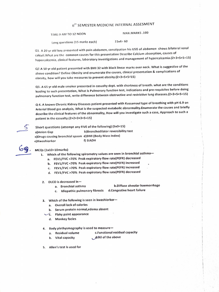 2022 IA1 Question Papers 3rd Year | PDF | Medical Specialties ...