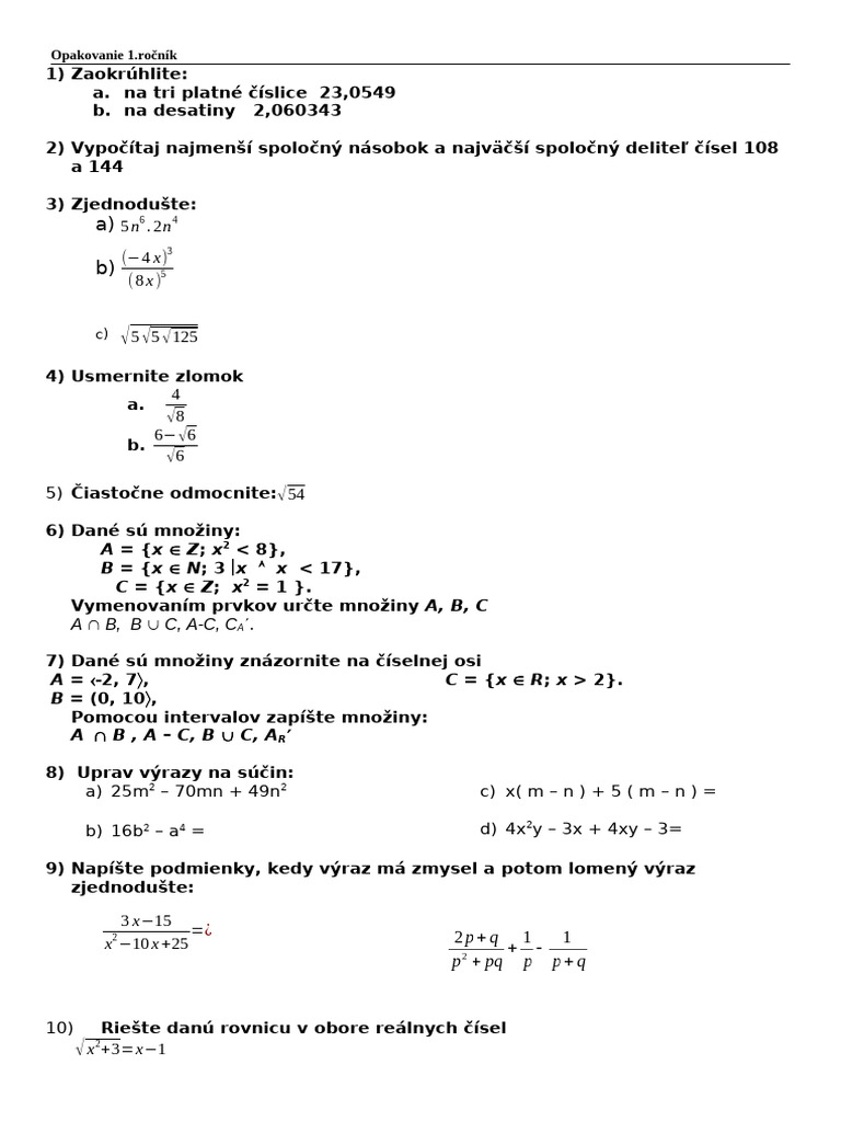 Opakovanie 1.ročník | PDF