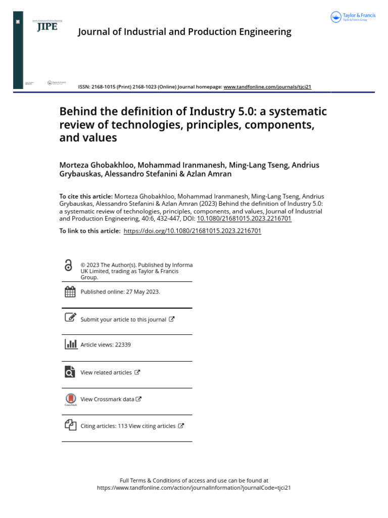 Behind The Definition of Industry 5.0 A Systematic Review of ...