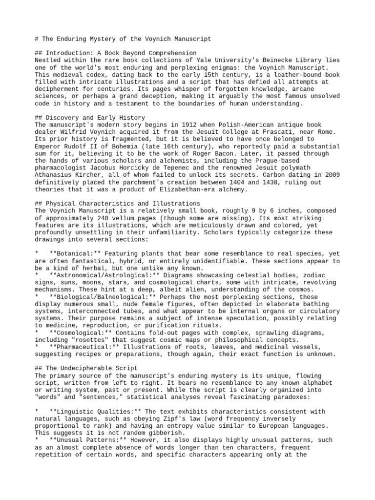 The Enduring Mystery of The Voynich Manuscript | PDF | Cryptography