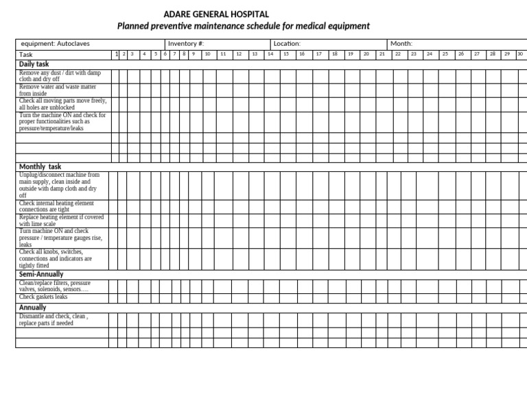 Autoclave Maintenance Schedule Guide | PDF
