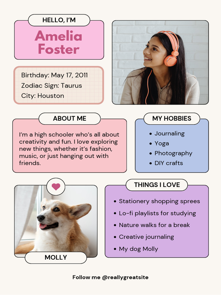 Colorful Modern Personal Profile All About Me Poster | PDF