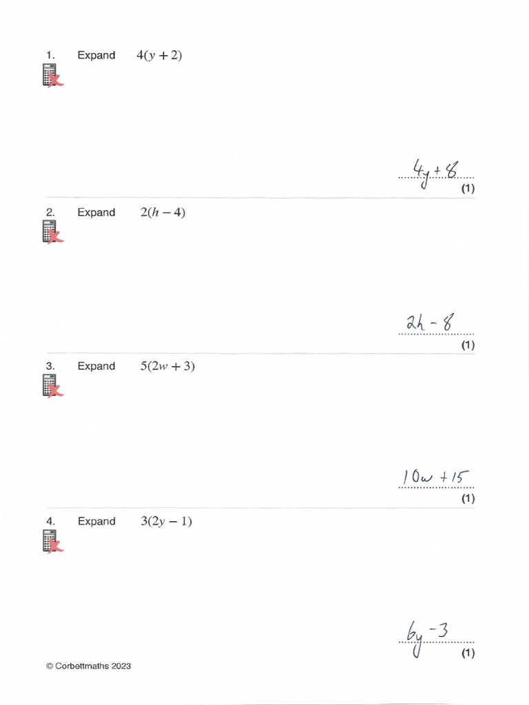 Expanding Brackets Answers | PDF