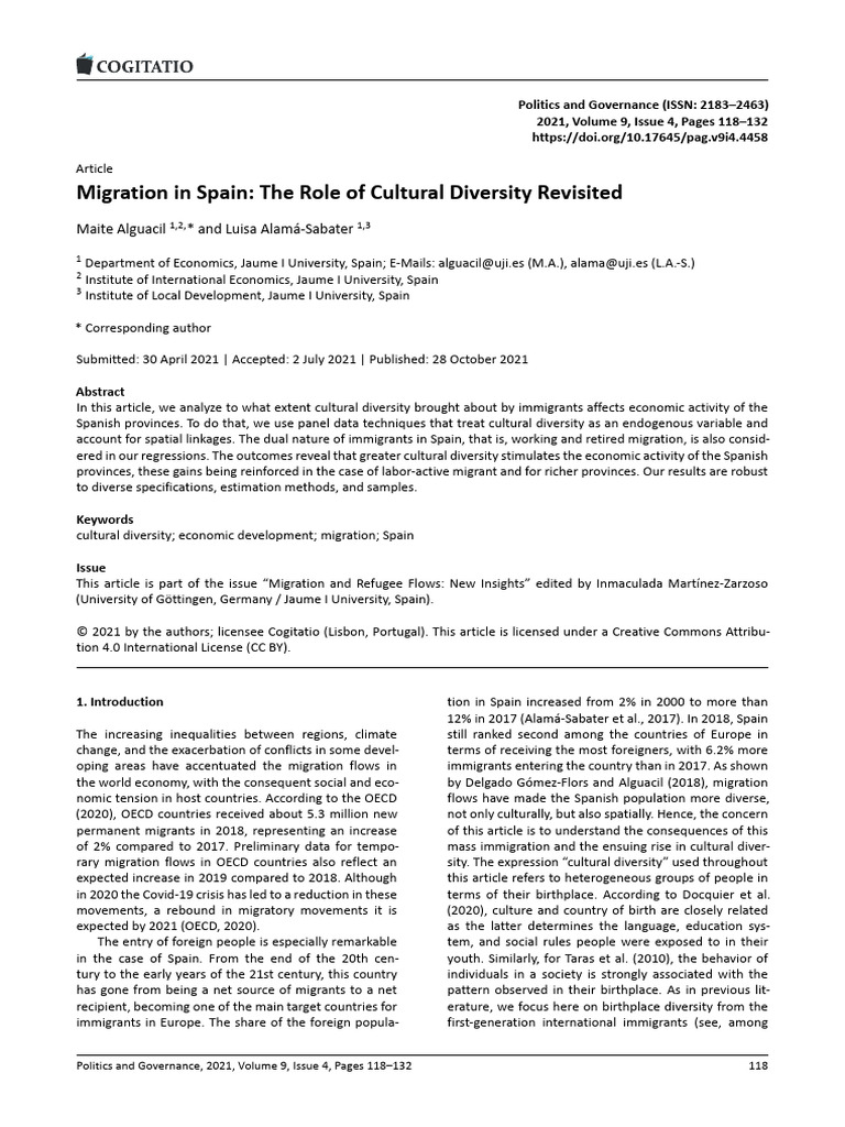 Migration_in_Spain_The_Role_of_Cultural_Diversity_ | PDF | Immigration ...