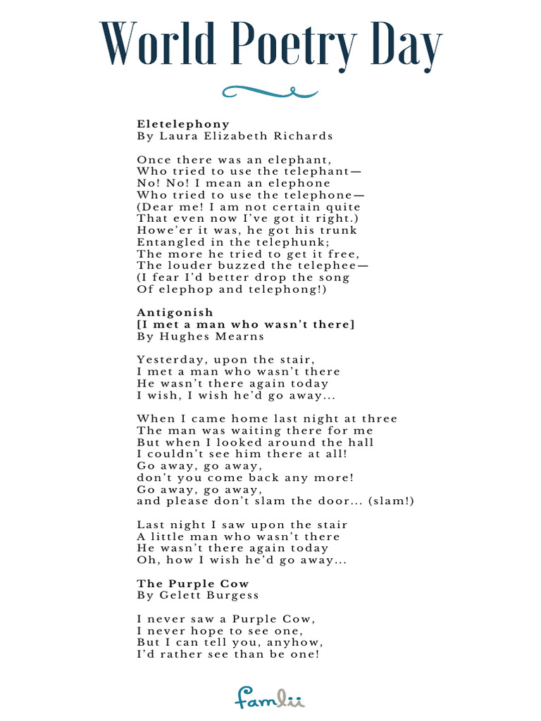 World Poetry Day Poems For Children Famlii | PDF