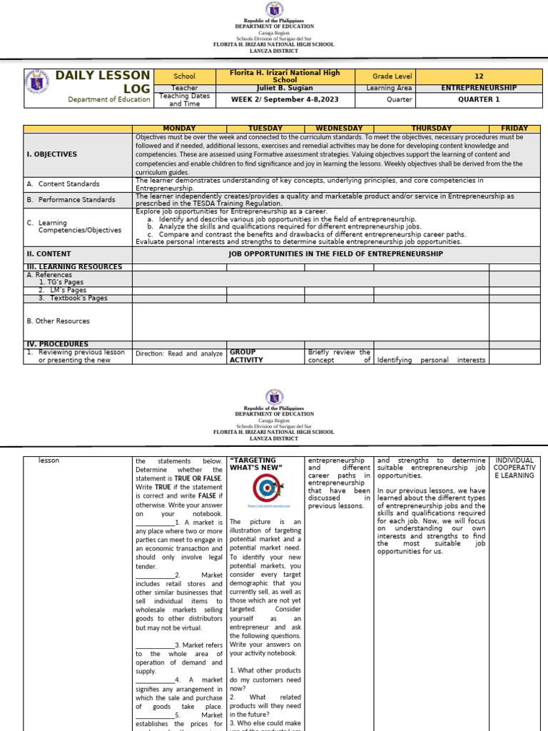 Entrep Q1 Week2 | PDF | Entrepreneurship | Curriculum