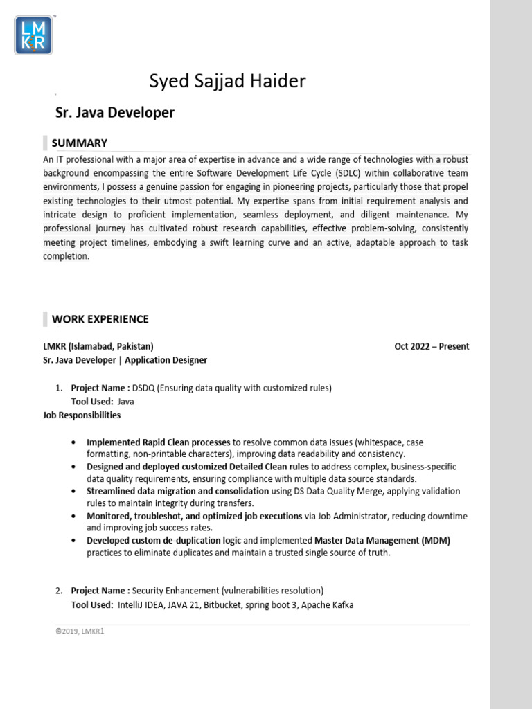 Syed Sajjad Haider-Resume-dsdq | PDF | Databases | Java (Programming Language)
