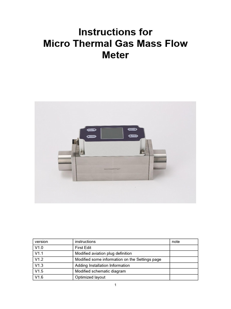 Instructions for Micro Thermal Gas Mass Flow Meter | PDF | Flow Measurement | Integer (Computer ...