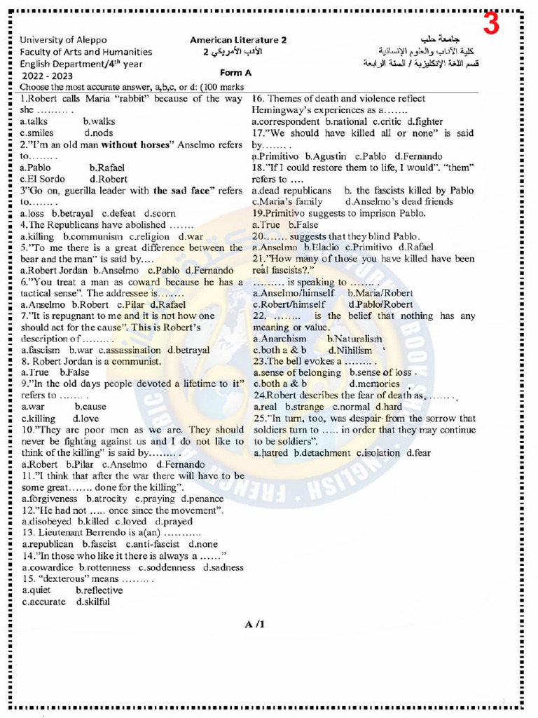 American Literature 2 Exam Questions | PDF