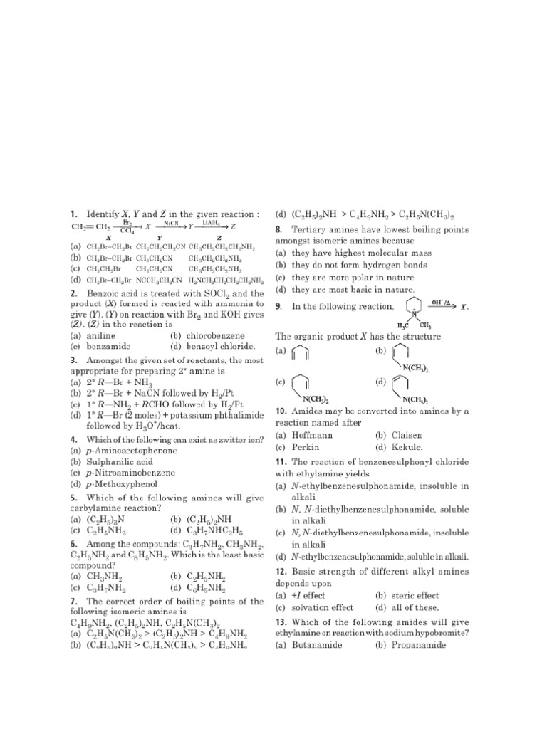 Class 12 Amines MCQ & Assertion | PDF