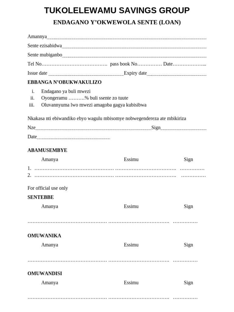 Tukolelewamu Savings Group Loan Agreement | PDF