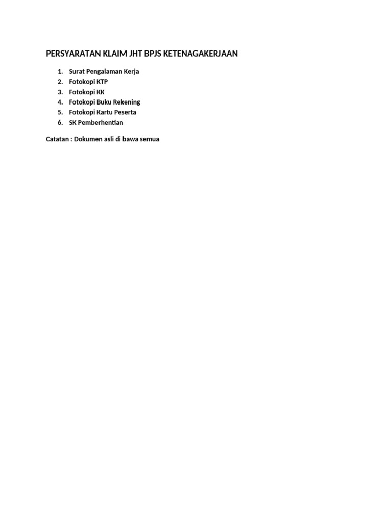 Syarat Klaim JHT BPJS Ketenagakerjaan | PDF