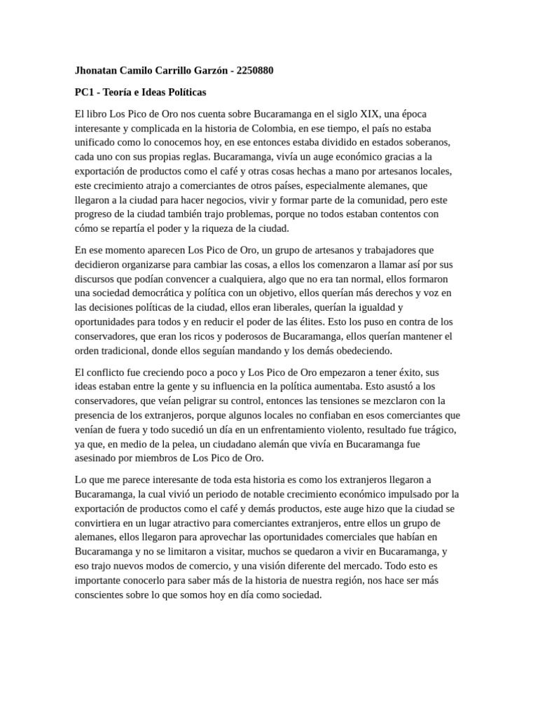 Teoría e ideas políticas PC1 UIS - Los Pico de Oro | PDF | Conservatismo | Ciencias Políticas