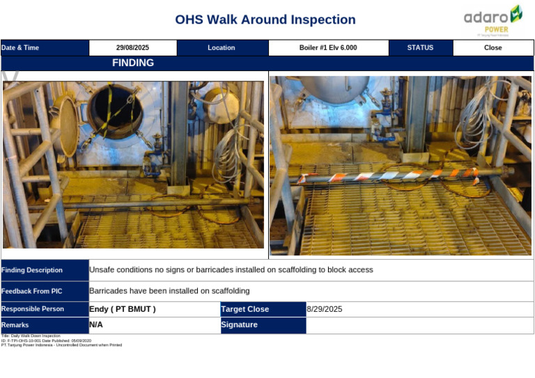 OHS Inspection Report: Boiler #1 Safety | PDF