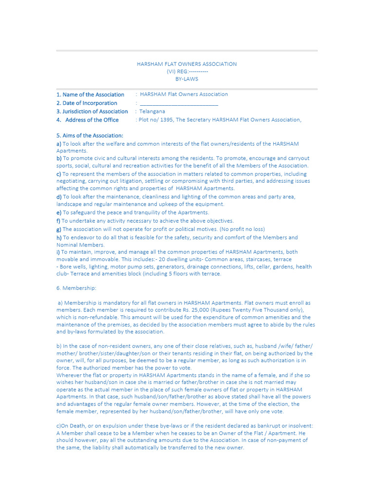 HARSHAM Flat Owners Association By-Laws | PDF | Expense | Cheque