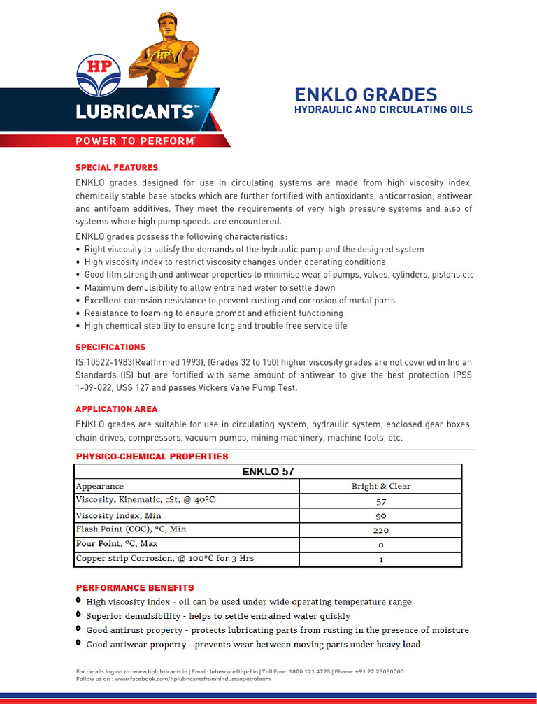 ENKLO Hydraulic Oil Features & Specs | PDF