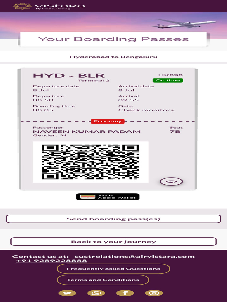 Boarding Pass for HYD to BLR Flight | PDF