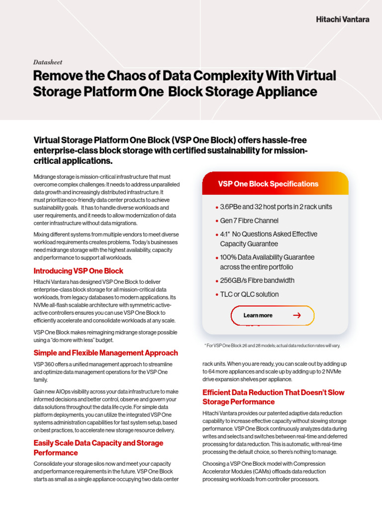 Hitachi Virtual Storage Platform One Block Datasheet | PDF | Scalability | Cloud Computing
